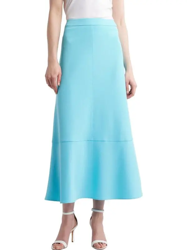 Ming Wang Heritage Fit Flare Crêpe De Chine Maxi Skirt - Calypso Blue
