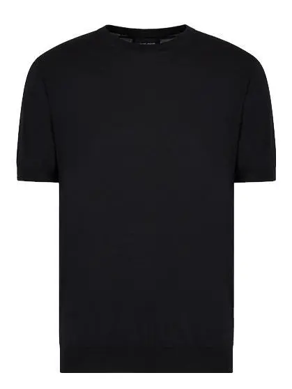 Giorgio Armani Short-sleeved, Crew-neck Jumper In Silk And Cotton - Black