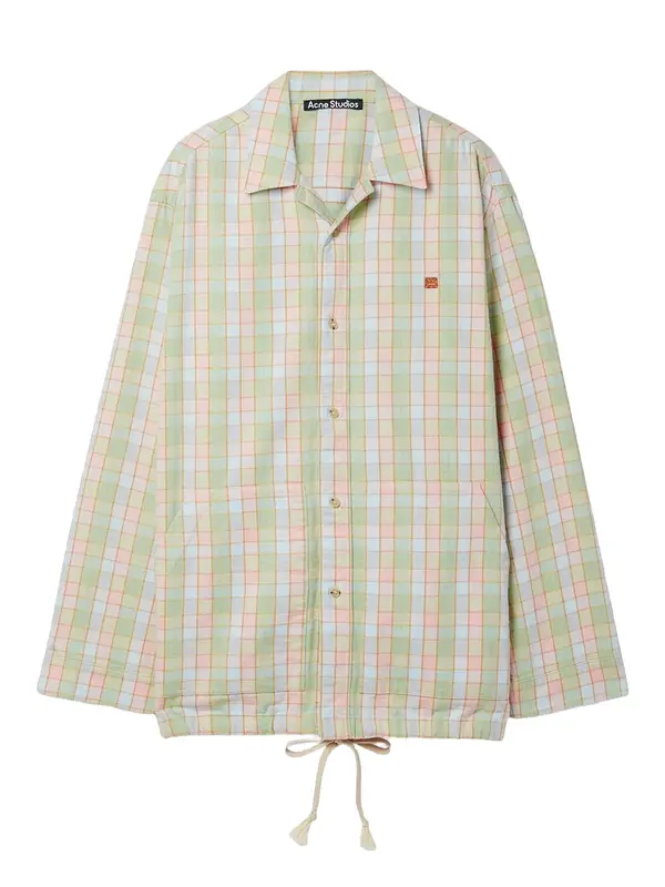 Acne Studios Checked Cotton Flannel Shirt With Drawstring Hem - Mint
