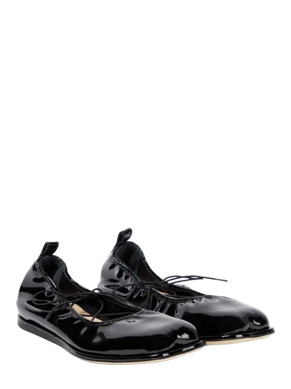 Simone Rocha Patent Leather Ballet Flats With Lace-up Closure - Black