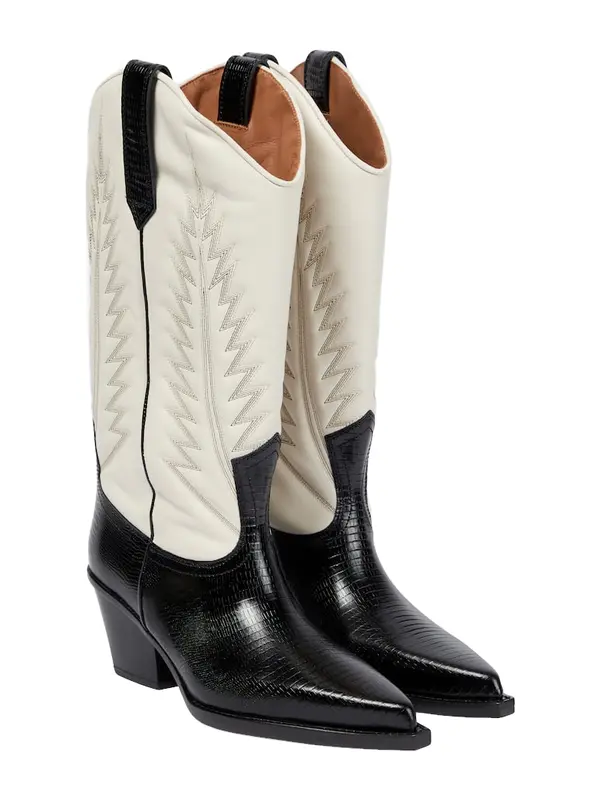 Paris Texas Leather Cowboy Boots - Black