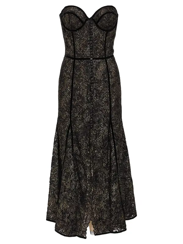 Costarellos Castora Strapless Lace Midi Dress - Black