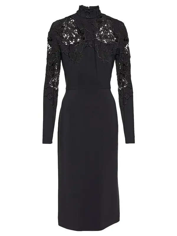 Elie Saab Lace-trimmed Midi Dress - Black
