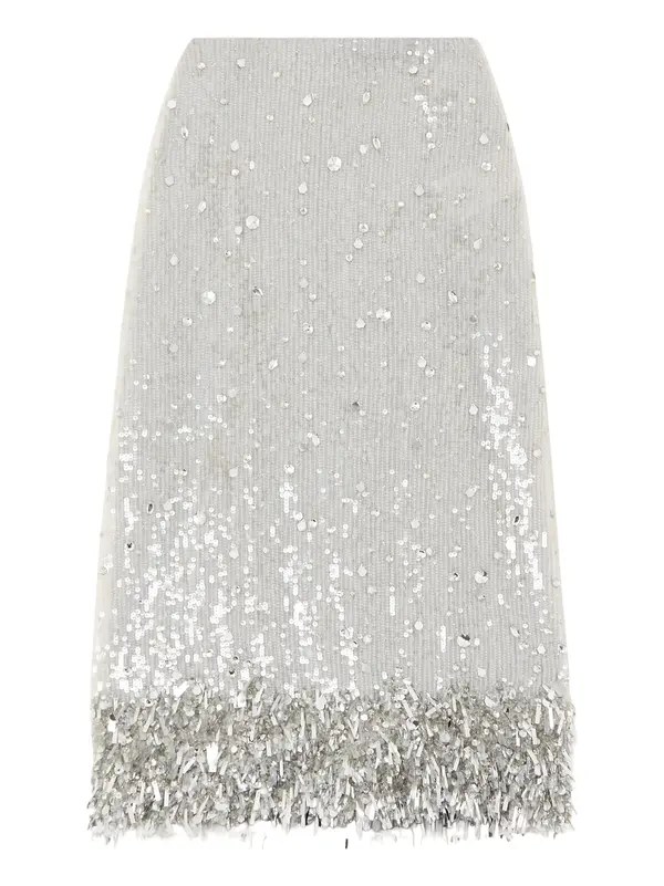 Valentino Garavani Embellished Sequined Tulle Midi Skirt - Silver
