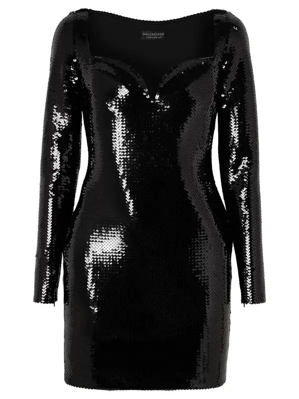 Balenciaga Sequined Stretch-crepe Mini Dress - Black