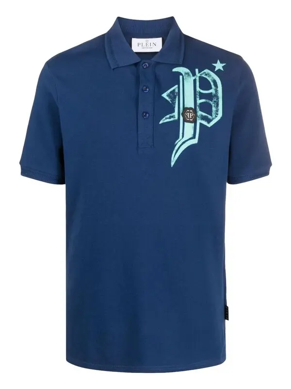 Philipp Plein Logo-print Cotton Polo Shirt - Blue