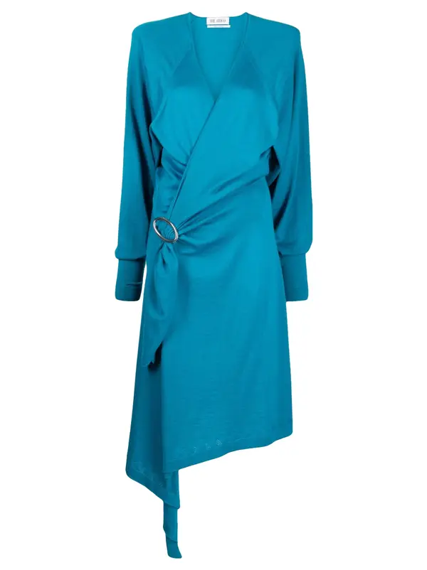 Attico Atwell Wool Midi Wrap Dress - Blue
