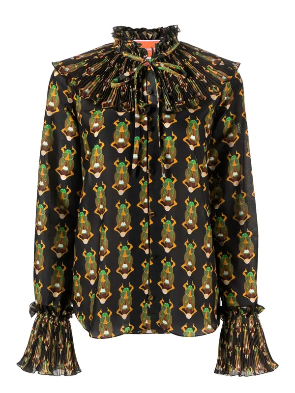La DoubleJ Nefertiti Scarab-print Habotai Blouse - Black