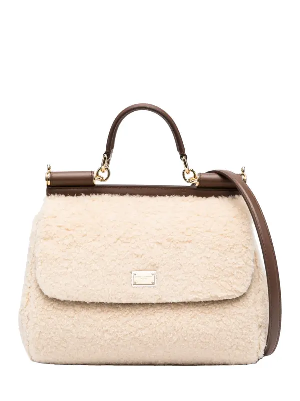 Dolce & Gabbana Medium Sicily Shearling Tote - Neutrals