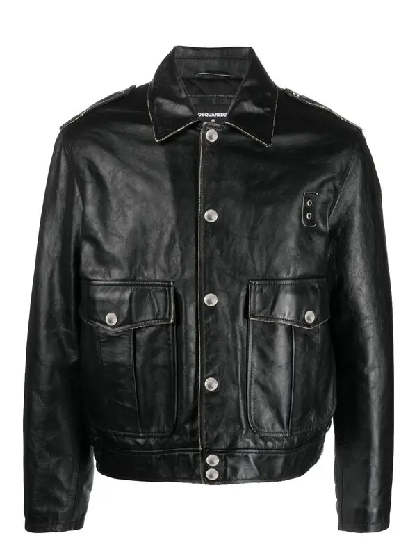 Dsquared2 Calf Leather Button-fastening Bomber Jacket - Black