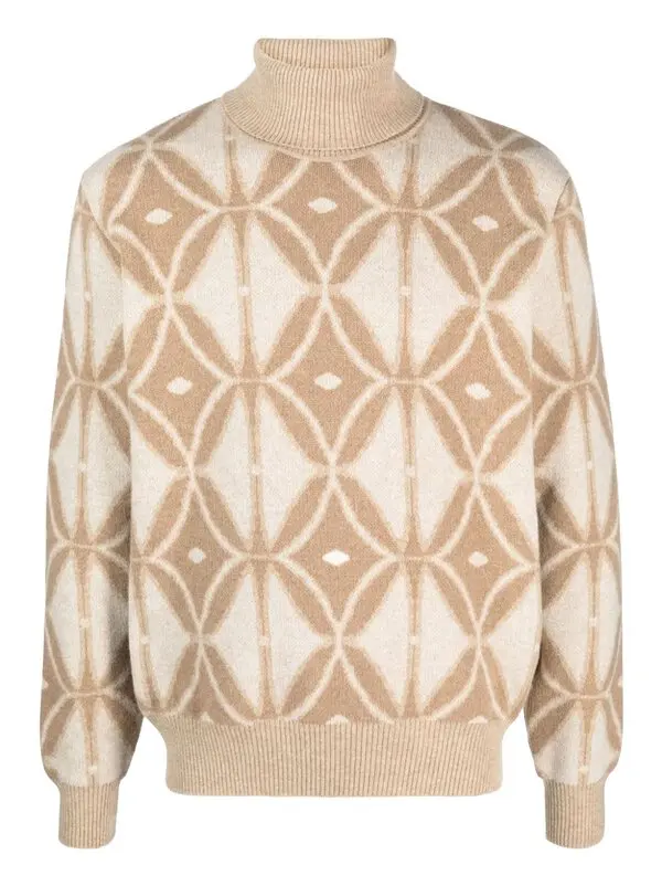 Etro Patterned Intarsia Knit Roll Neck Jumper - Neutrals
