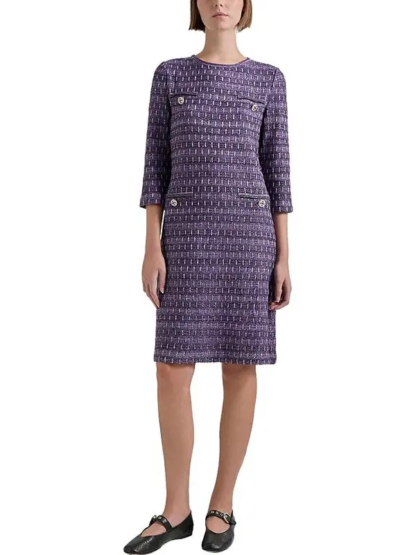 Misook Metallic Tweed Shift Dress - Plum/black/new Ivory