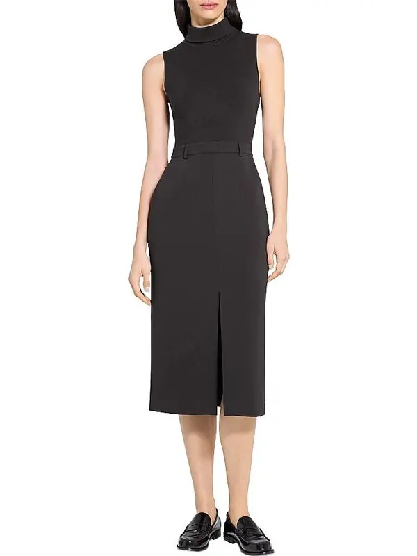 Theory Funnel Neck Midi Dress - Dark Cocao