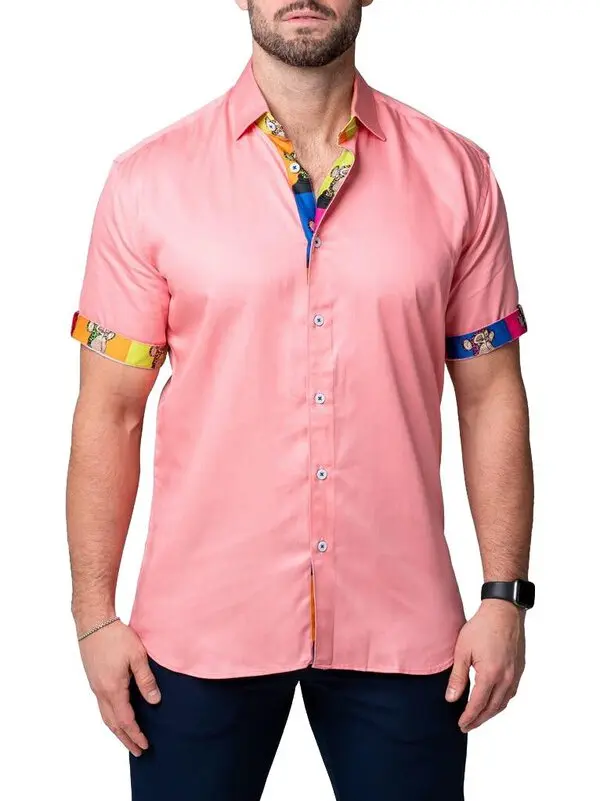 MACEOO Galileo Pazole Short Sleeve Cotton Button-up Shirt - Pink