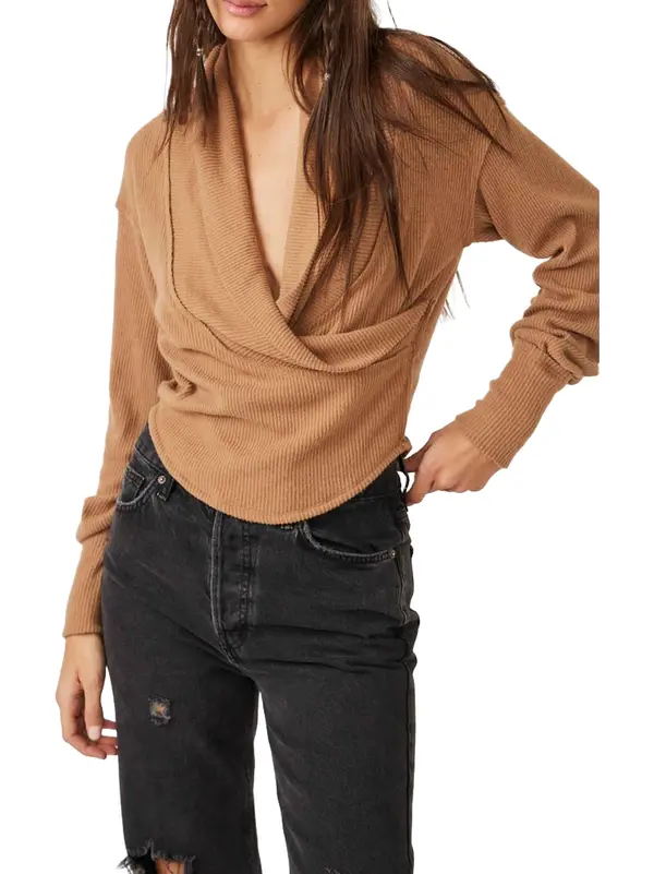 Free People Hold Me Close Rib Wrap Top - Tobacco Brown