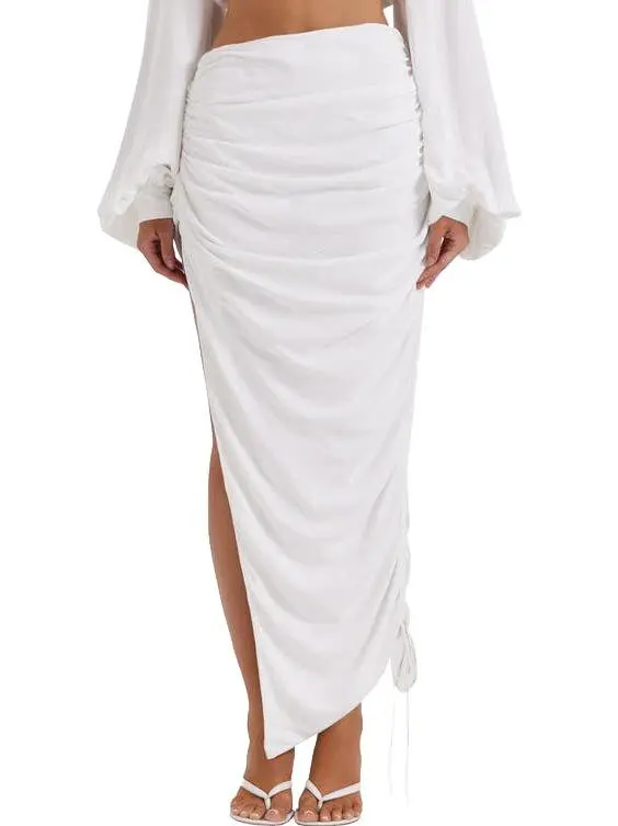 House Of Cb Loie Ruched Slit Maxi Skirt - White