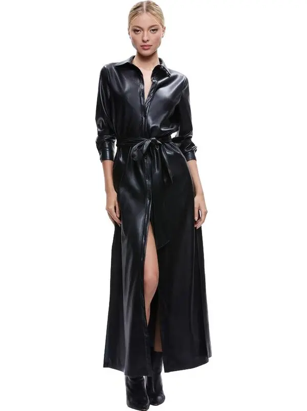Alice + Olivia Chassidy Vegan Leather Shirtdress - Black