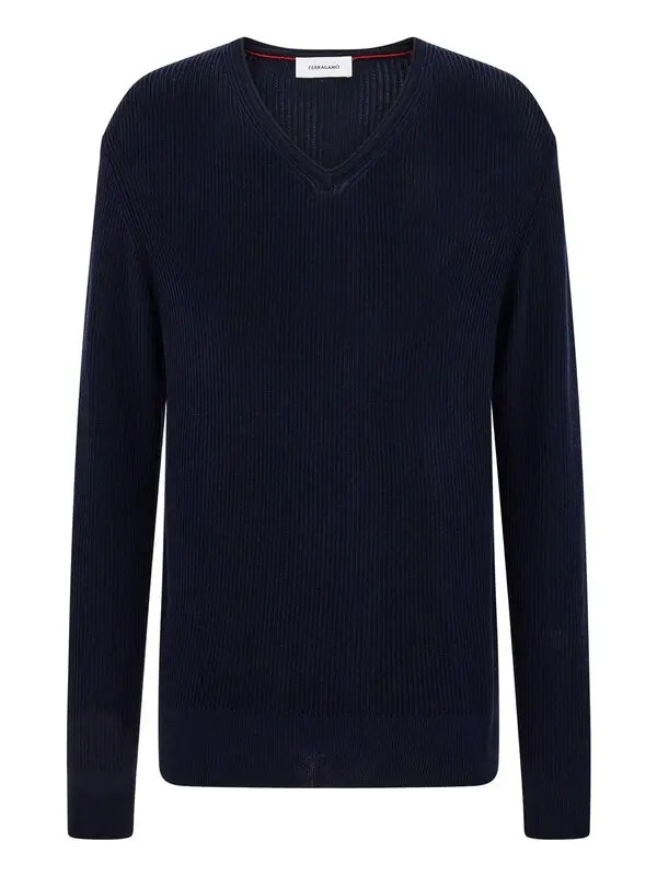 FERRAGAMO V-neck Sweater - Blue