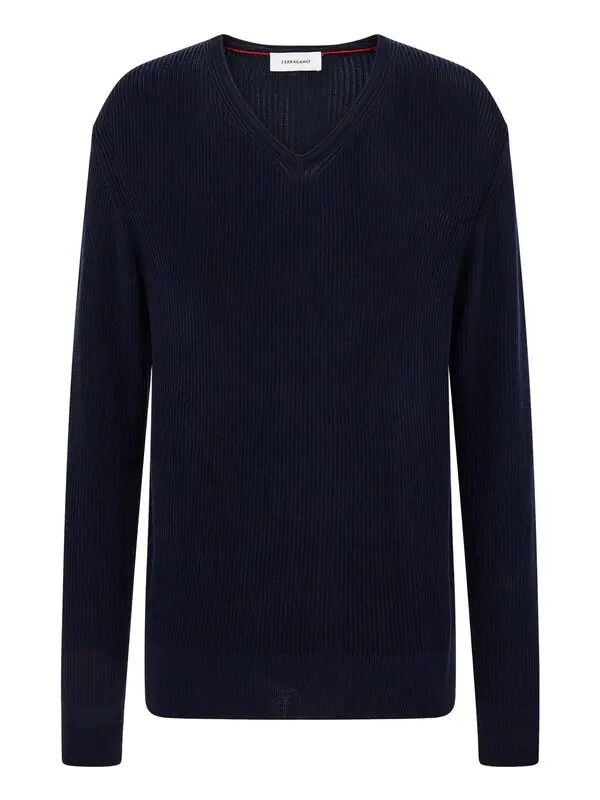 FERRAGAMO V-neck Sweater - Blue