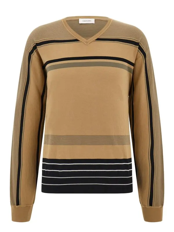 FERRAGAMO V-neck Virgin Wool Sweater - Multicolor