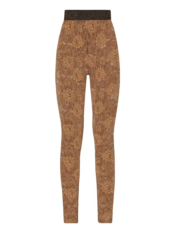 Dolce & Gabbana Logo-waistband Lace Leggings - Brown