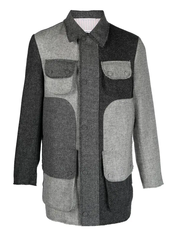 Thom Browne Colour-block Wool Coat - Grey