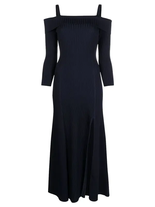 GANNI Off-shoulder Midi Dress - Blue