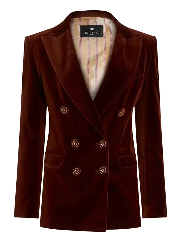Etro Double-breasted Velvet Blazer - Brown