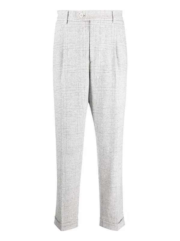 Brunello Cucinelli Plaid Wool-blend Tapered Trousers - Grey