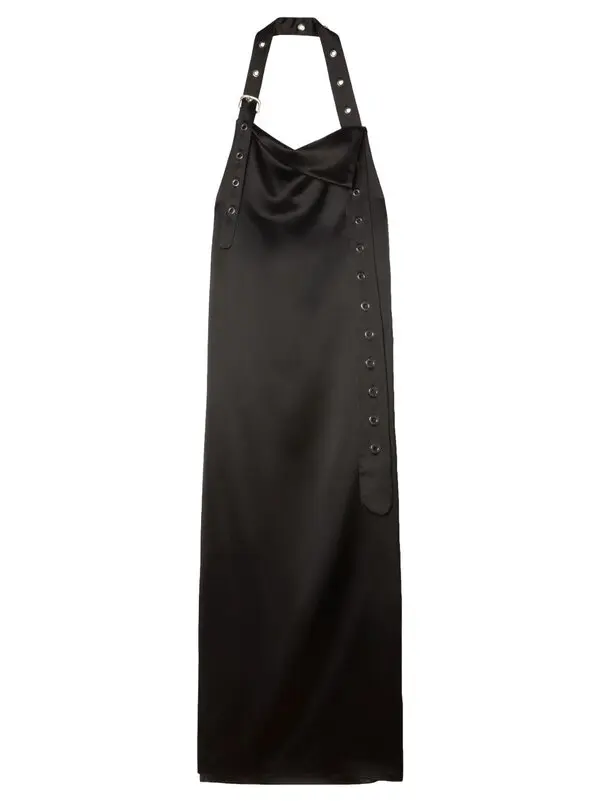 Off-White Belt-detail Satin Maxi Dress - Black