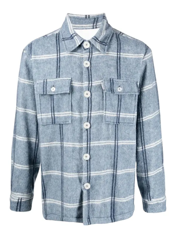 FAMILY FIRST Logo-print Checked Flannel Shirt - Blue