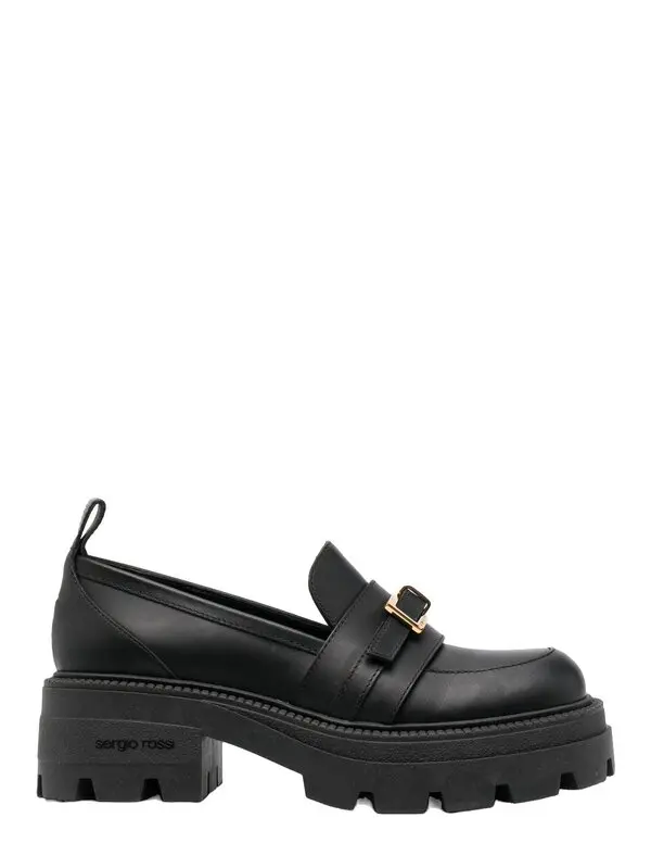 SERGIO ROSSI Nora Buckled Leather Loafers - Black