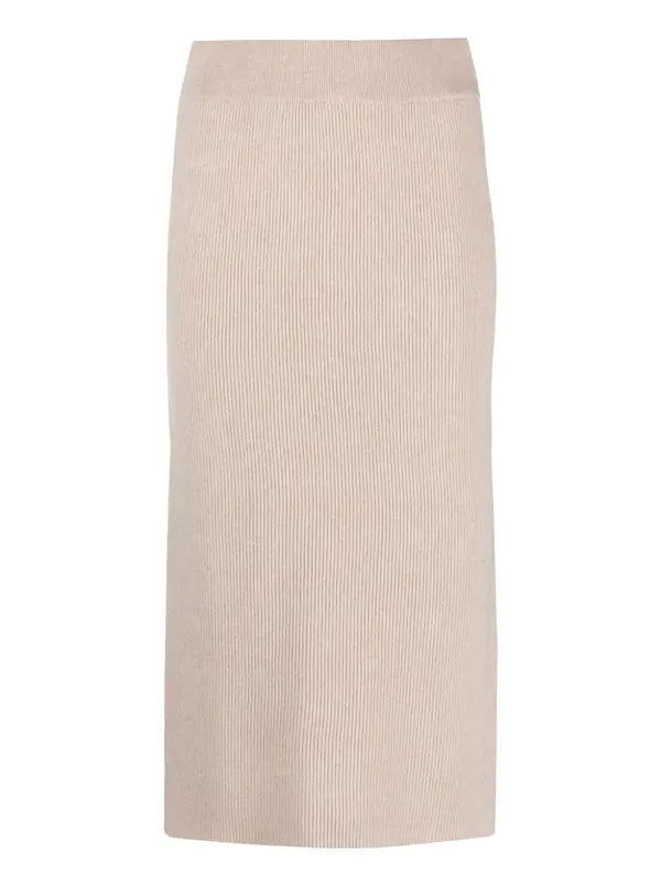 Brunello Cucinelli Ribbed Knit Midi Skirt - Brown