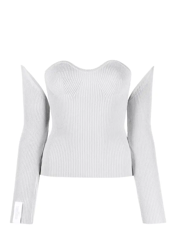 Rokh Ribbed-knit Bustier-style Top - Grey