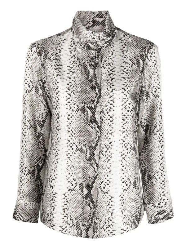 Alberto Biani Snakeskin Print Silk Shirt - Black
