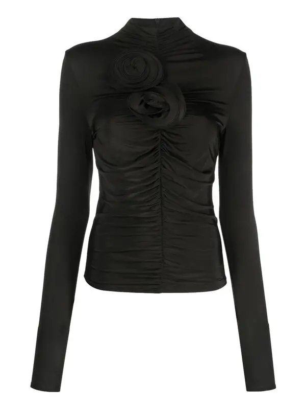 Magda Butrym Floral-appliqué Ruched Jersey Top - Brown