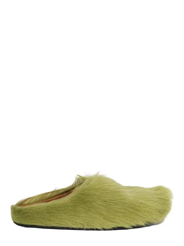 Marni Long-hair Calfskin Fussbett Sabot Shoes - Green
