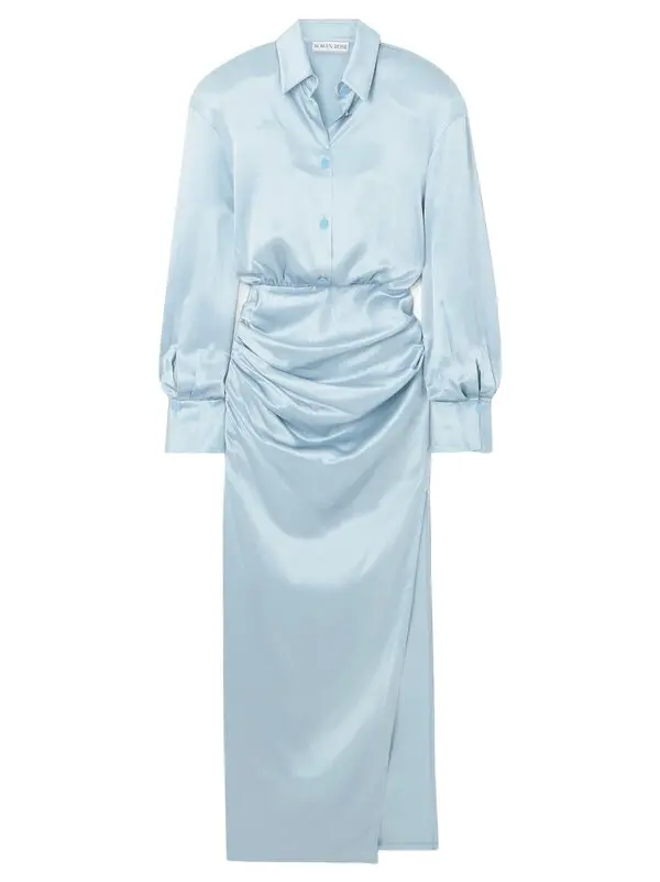 ROWEN ROSE Draped Silk-satin Maxi Dress - Blue