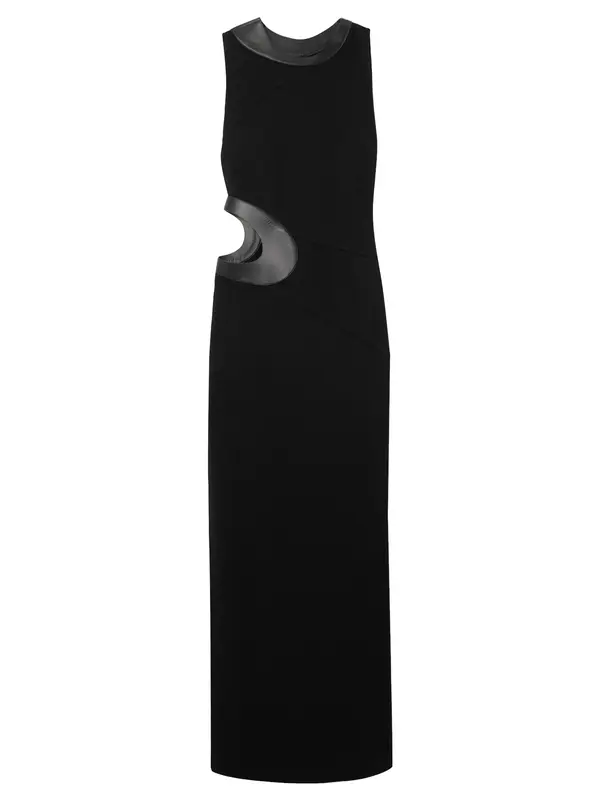 TOM FORD Cutout Leather-trimmed Crepe Gown - Black