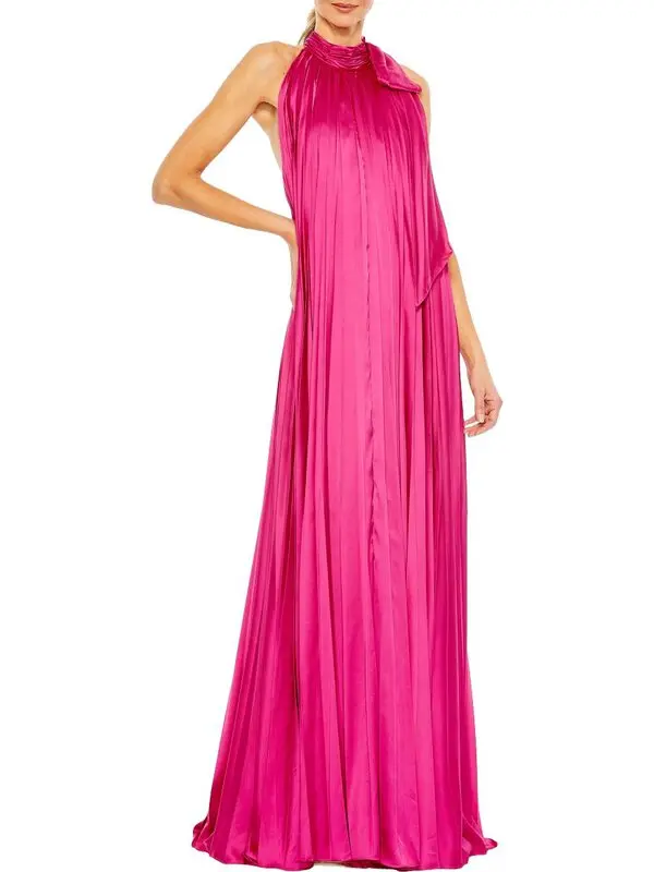 Mac Duggal Pleated Trapeze Halterneck Gown - Pink