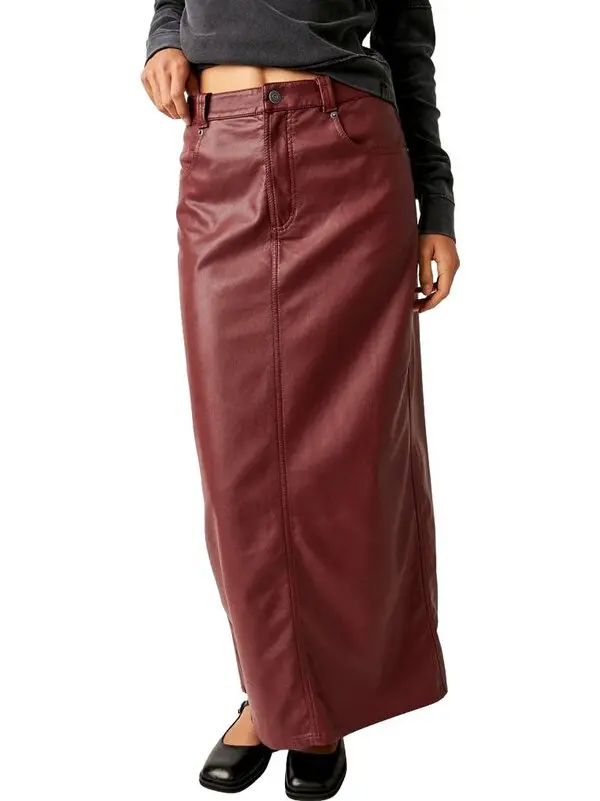 Free People Faux Leather Maxi Skirt - Red Jasper