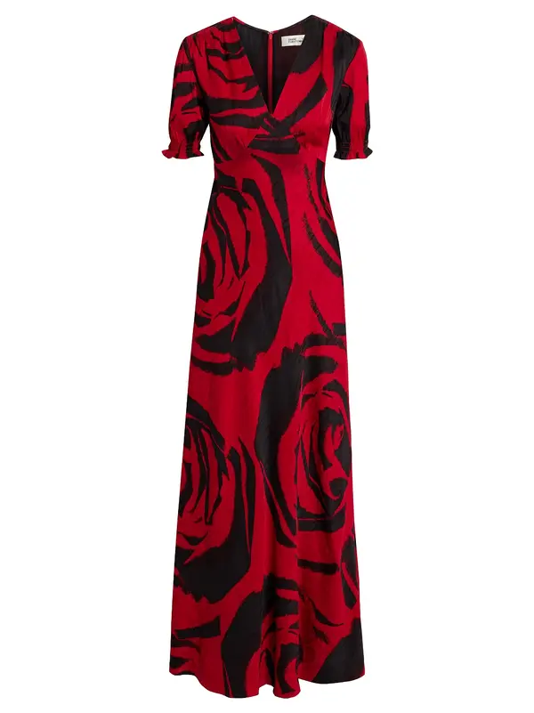 Diane Von Furstenberg Walker Printed Satin-jacquard Maxi Dress - Crimson