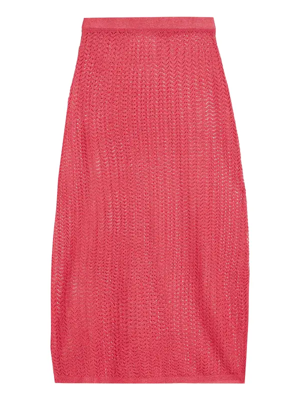 Antik Batik Shany Metallic Crochet-knit Midi Skirt - Coral
