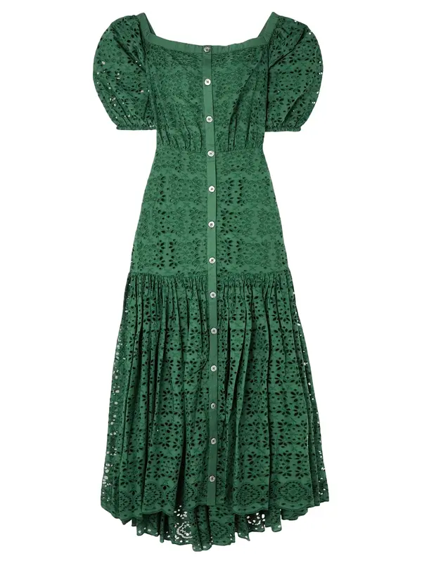 Veronica Beard Cali Broderie Anglaise Maxi Dress - Forest Green