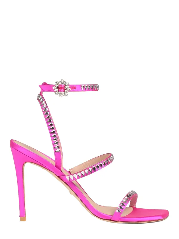 STUART WEITZMAN Gemcut 100 Crystal-embellished Satin Sandals - Bright Pink