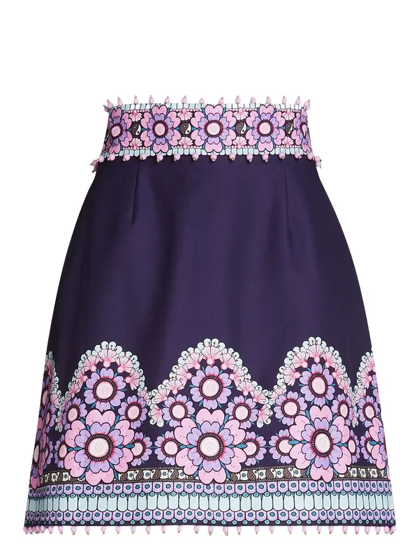 Zimmermann Embellished Printed Mini Skirt - Midnight Blue