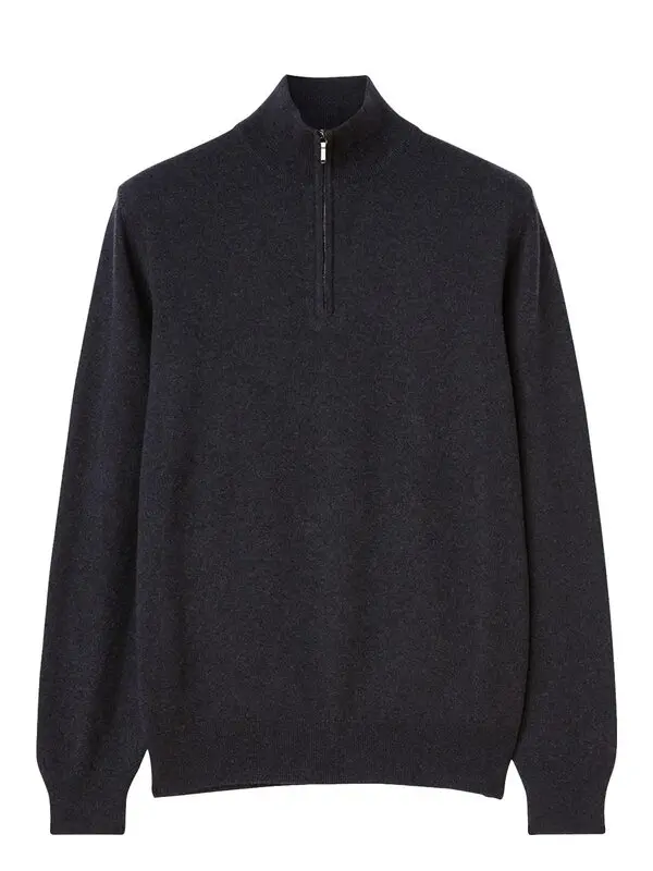 Loro Piana Mezzocollo Baby Cashmere Quarter-zip Sweater - Black/dark Grey Melange