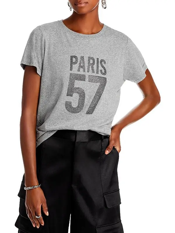Cinq À Sept Rhinestone Paris Tee - Heather Grey/silver