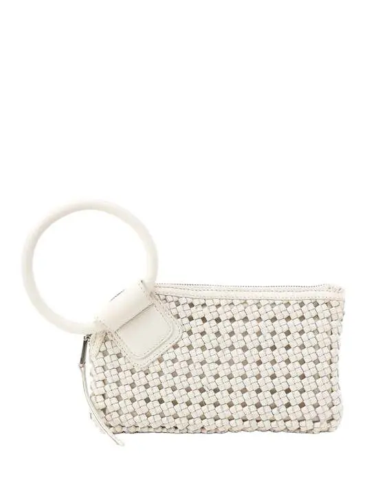 Hobo Sable Woven Leather Clutch With Hoop Handle - Whitecap