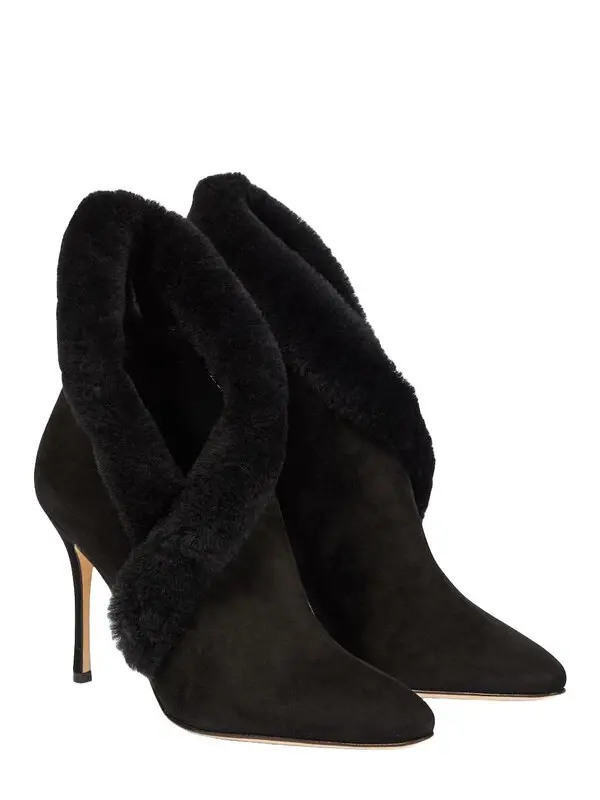 Manolo Blahnik Nestanu 105 Suede Ankle Boots - Black